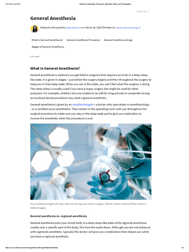 General Anesthesia - Procedure, Benefits, Risks, and Preparation | PDF ...