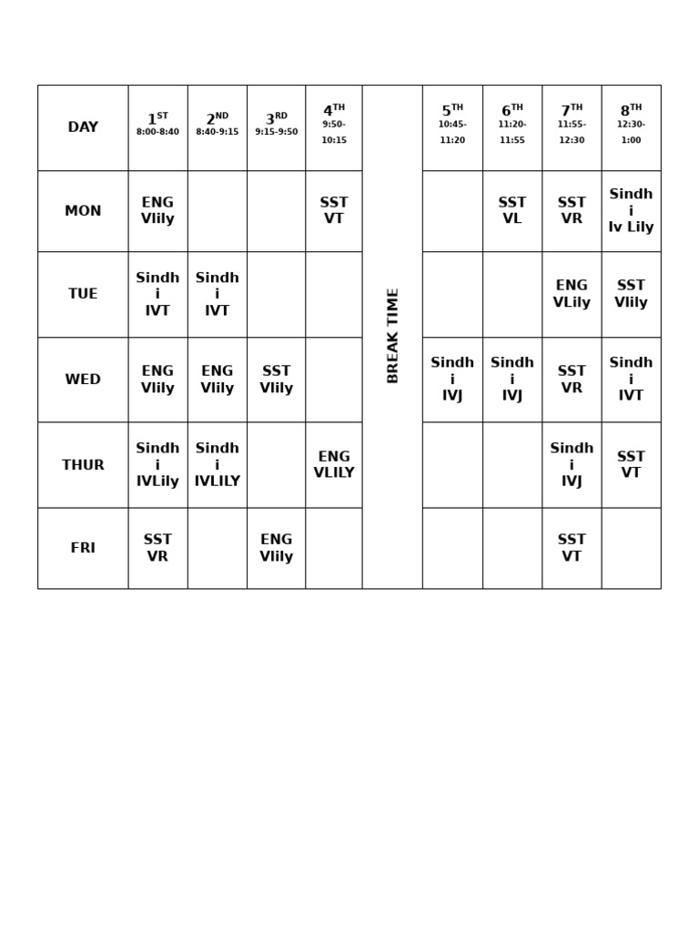 Weekly School Class Schedule | PDF
