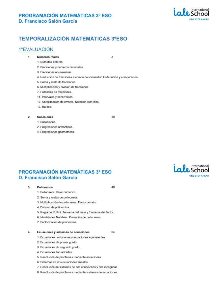 ProgramaciÃ³n_3Âº_ESO_MatemÃ¡ticas_(2024-2025) | PDF | Ecuaciones | Números