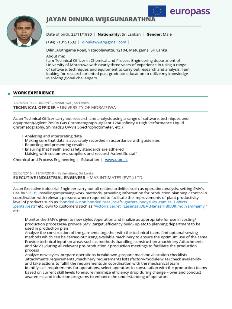 Cv j d Wijegunarathna | PDF