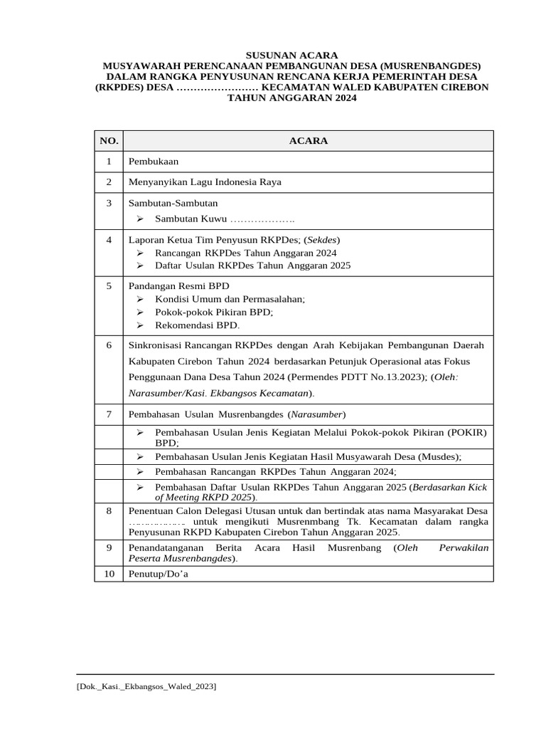 Susunan Acara Musrenbangdes | PDF