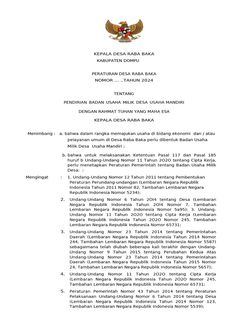 2.PERDES BUMDESA RABA BAKA | PDF