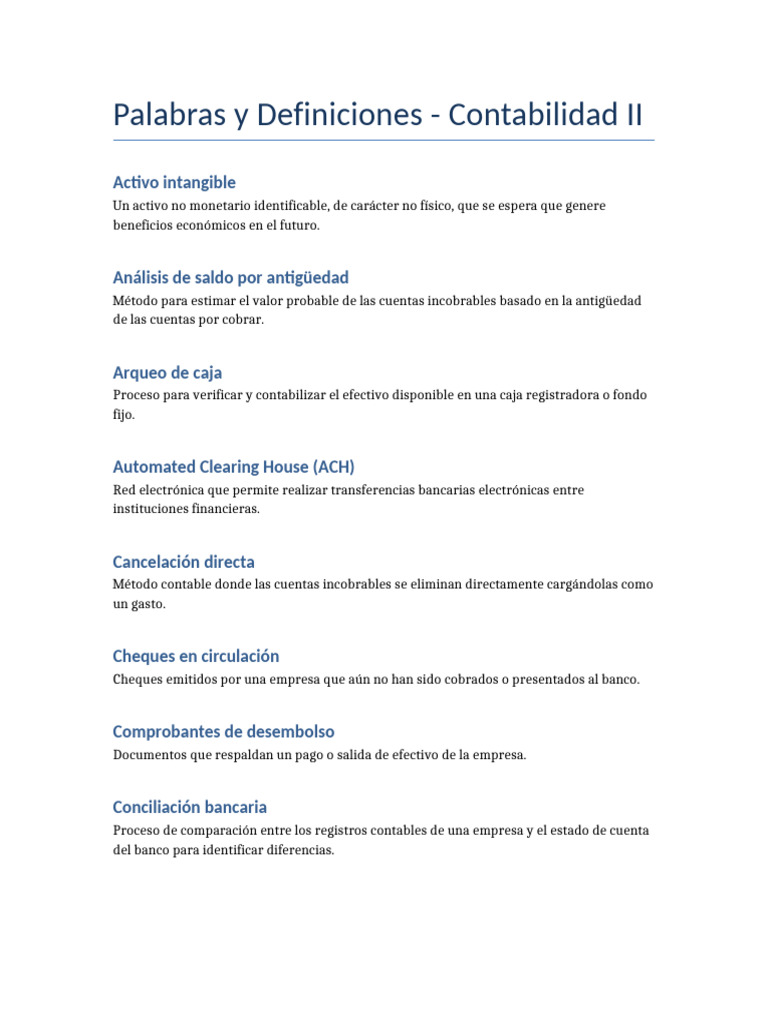 Palabras Contabilidad II | PDF | Contabilidad | Bancos