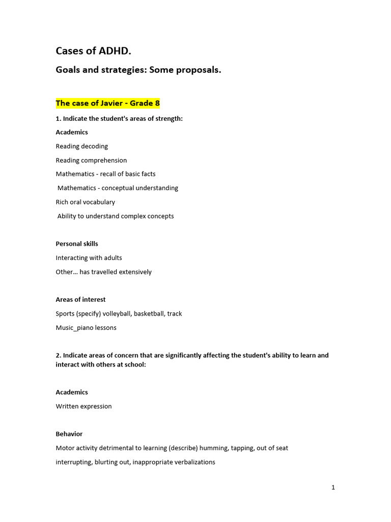 Cases of ADHD - Some Proposals - 24 - 25 | PDF | Cognition | Cognitive Science
