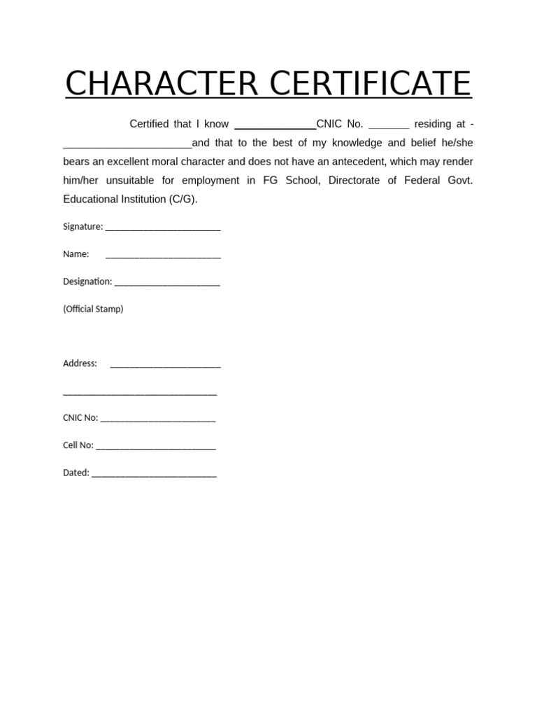 Character Certificate | PDF