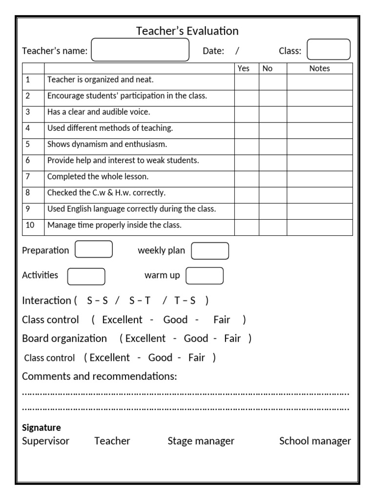 Teacher Performance Review Form | PDF