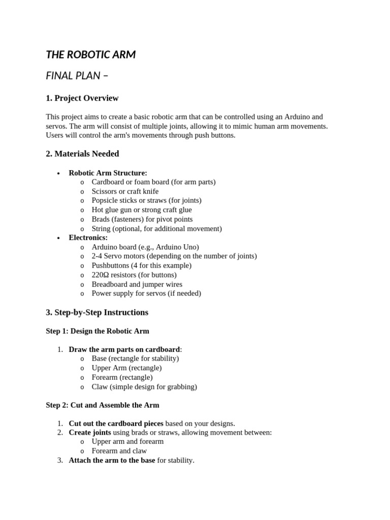 Simple Arduino Robotic Arm Guide | PDF