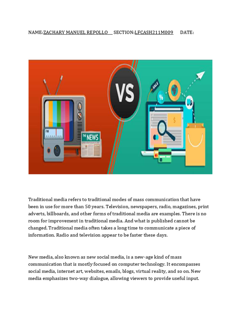 Traditional Media To A New Media Zach | PDF