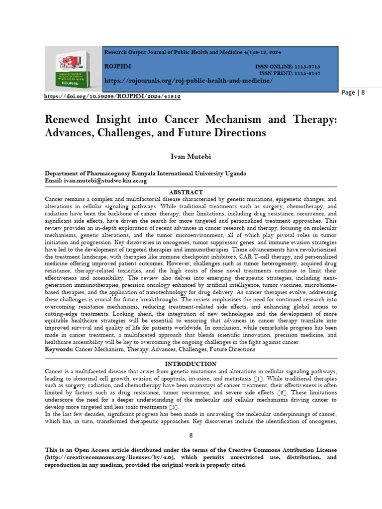 Renewed Insight into Cancer Mechanism and Therapy: Advances, Challenges ...