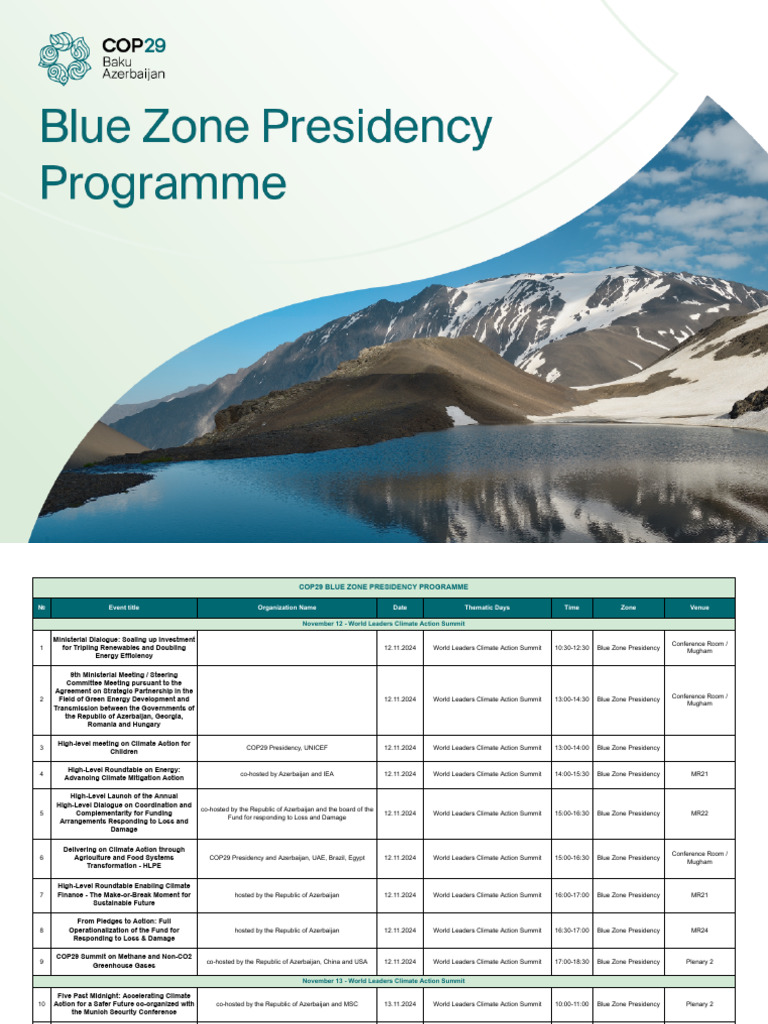 COP29 Climate Action Summit Schedule | PDF | Climate Change Mitigation ...