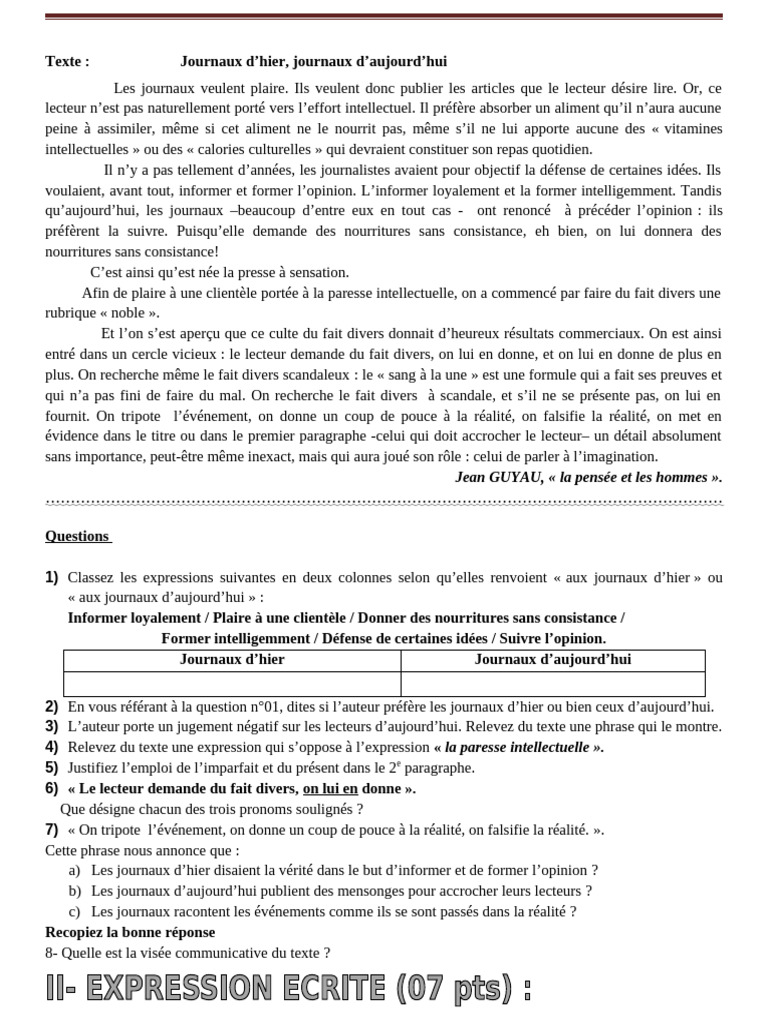 Évolution de la presse : hier vs aujourd'hui | PDF