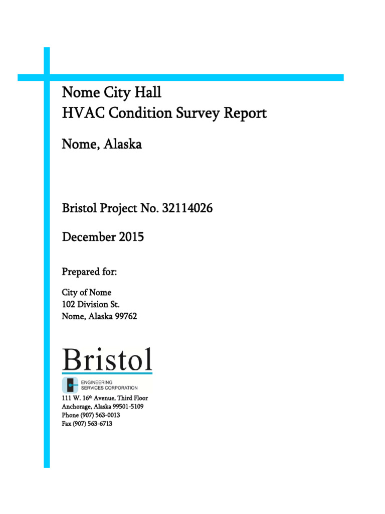 Nome City Hall HVAC Survey Report | PDF | Duct (Flow) | Boiler