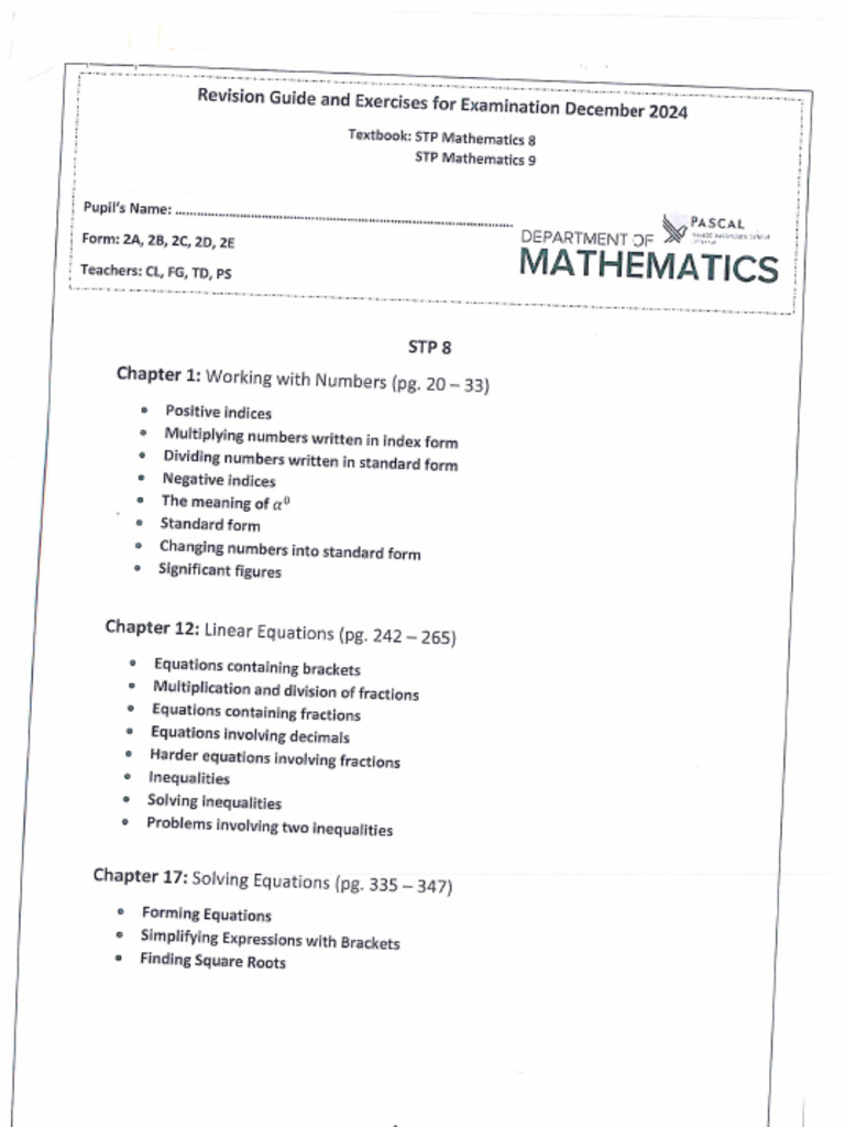 Revision Exercises SOLUTIONS Y2 | PDF