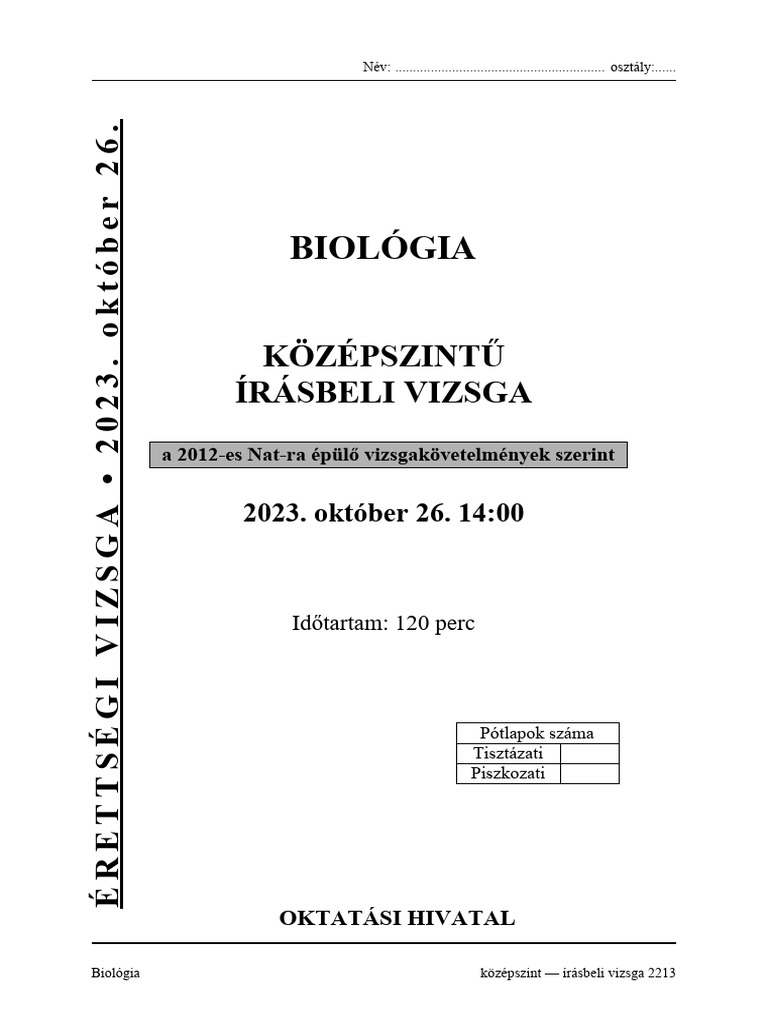 2023 Okt Kozep Feladatlap | PDF