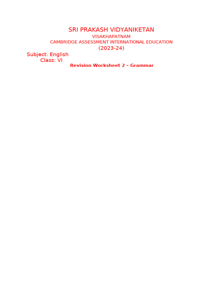Class 6 Revision WS2 Grammar For PT2 | PDF