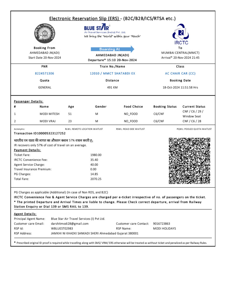 PrintTicketIRCTC (1) (18) (1) | PDF | Identity Document | Taxes