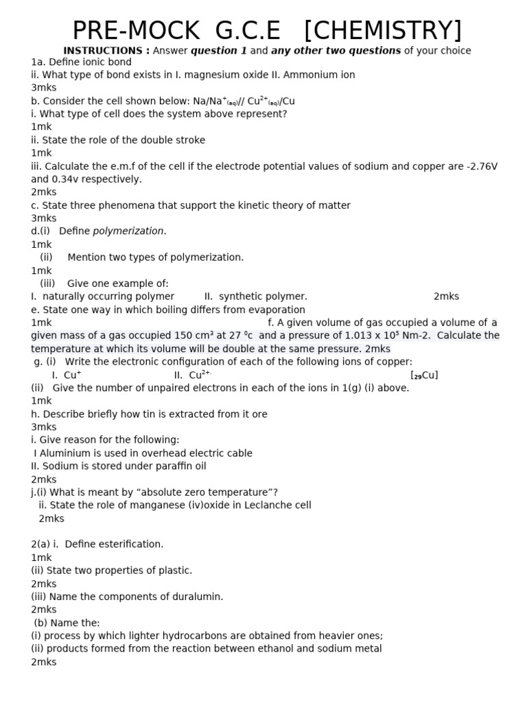 GCE CHEMISTRY 4 | PDF | Iron | Chromium