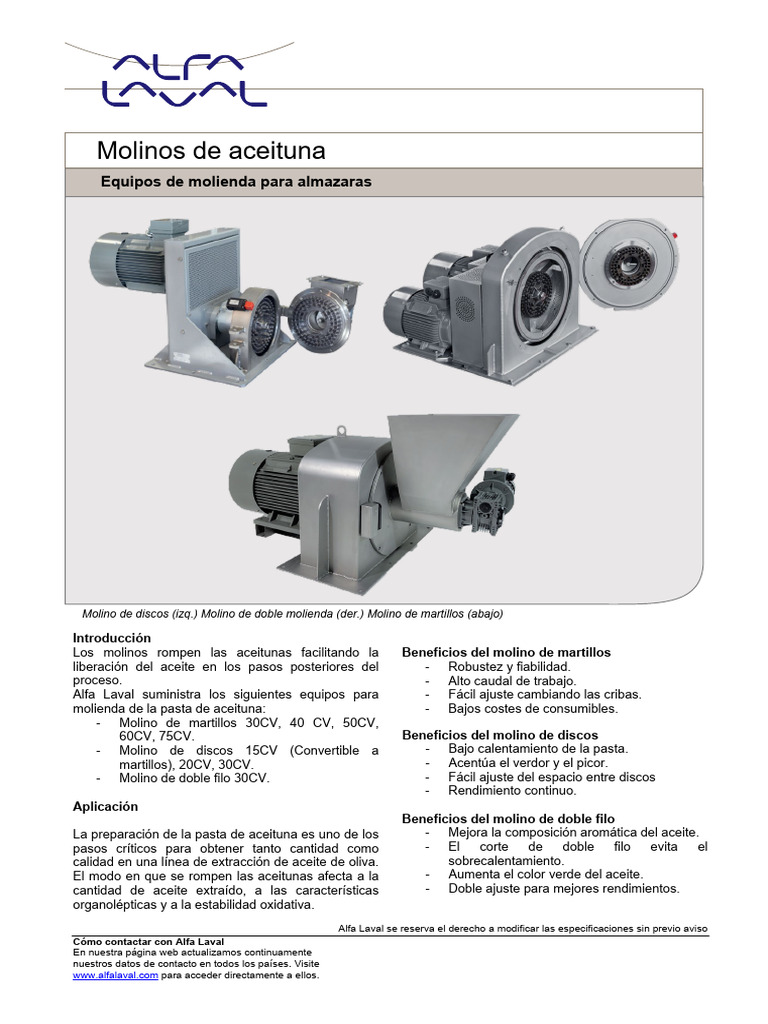 Molinos de Aceitunas Ooiberica Alfa Laval | PDF | Aceite de oliva ...