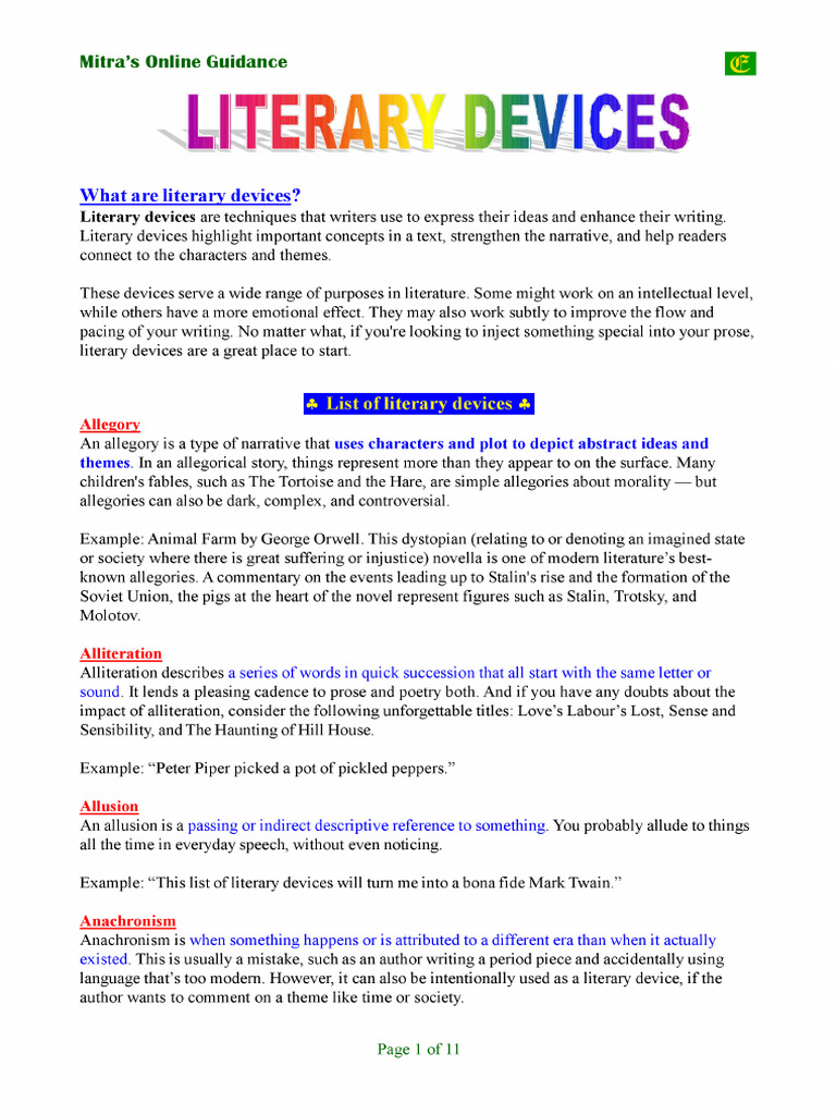 Literary Devices-At a Glance | PDF