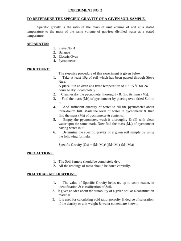 To Determine The Specific Gravity of A Given Soil Sample | PDF