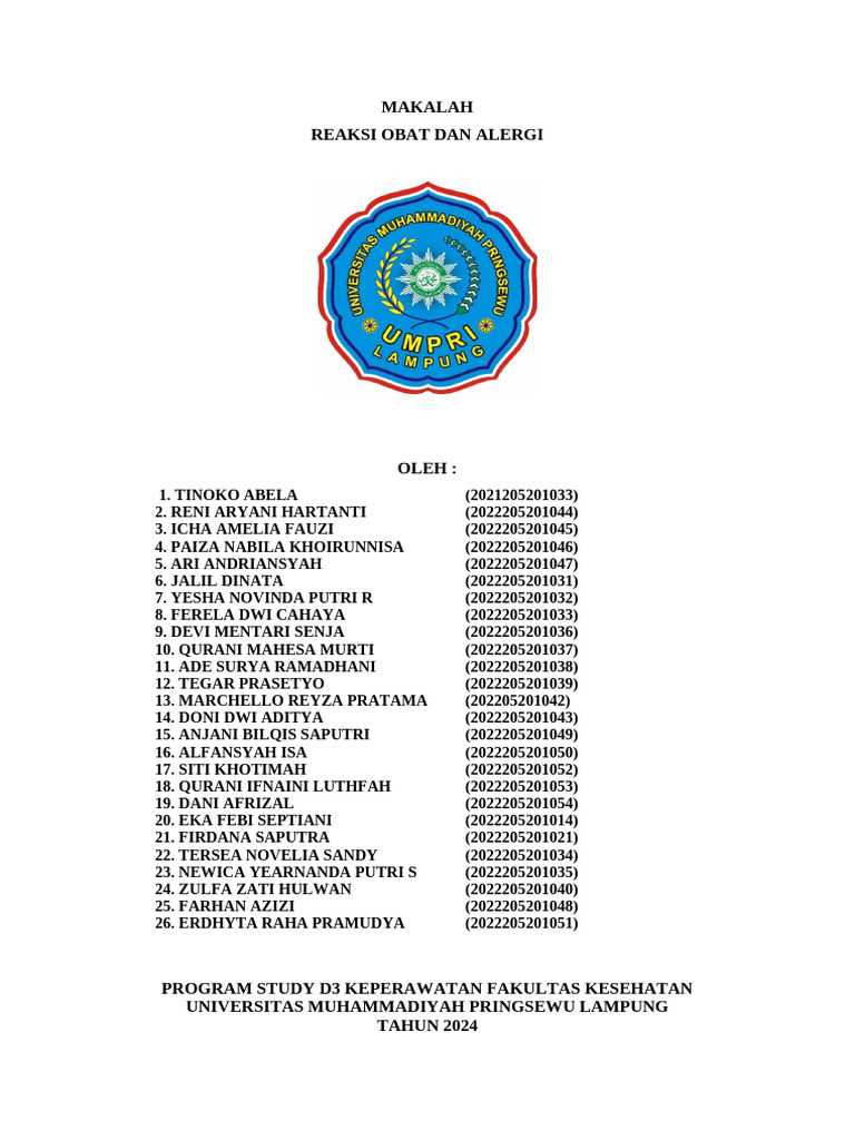 Makalah Reaksi Obat Dan Alerg | PDF