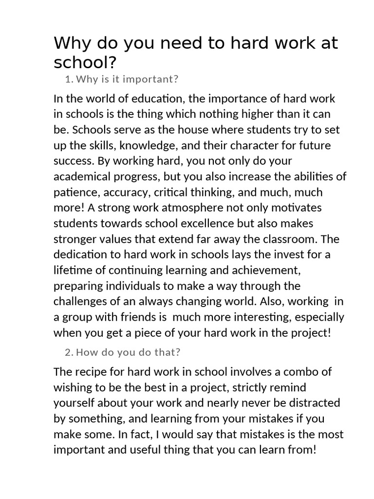 Recepie and Importance of Working Hard in School. | PDF