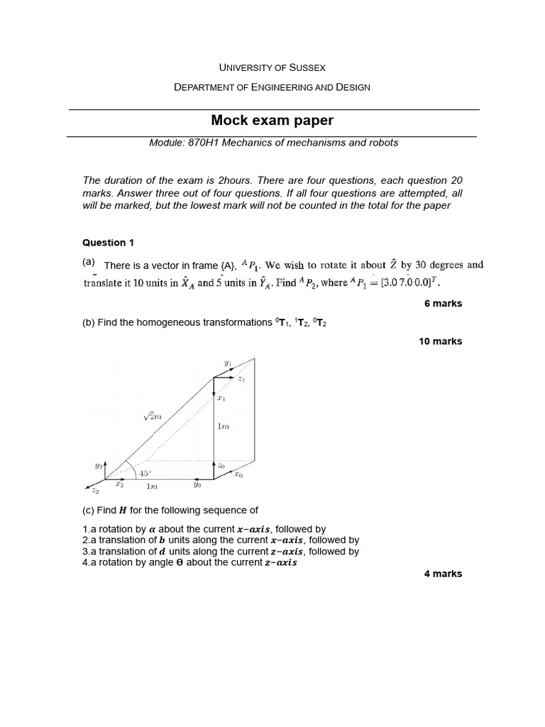 Mock Exam Paper | PDF | Rotation | Applied Mathematics