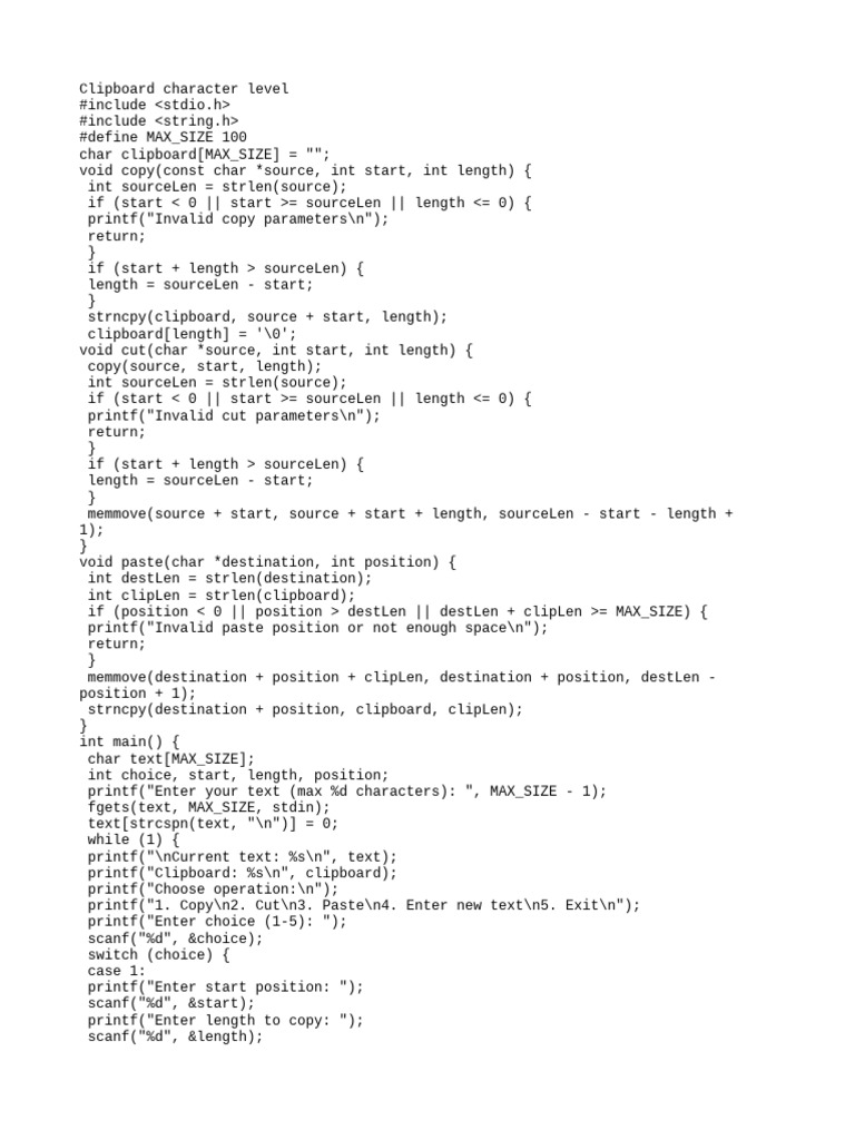 Clipboard Operations in C Programming | PDF | Software | Computer ...