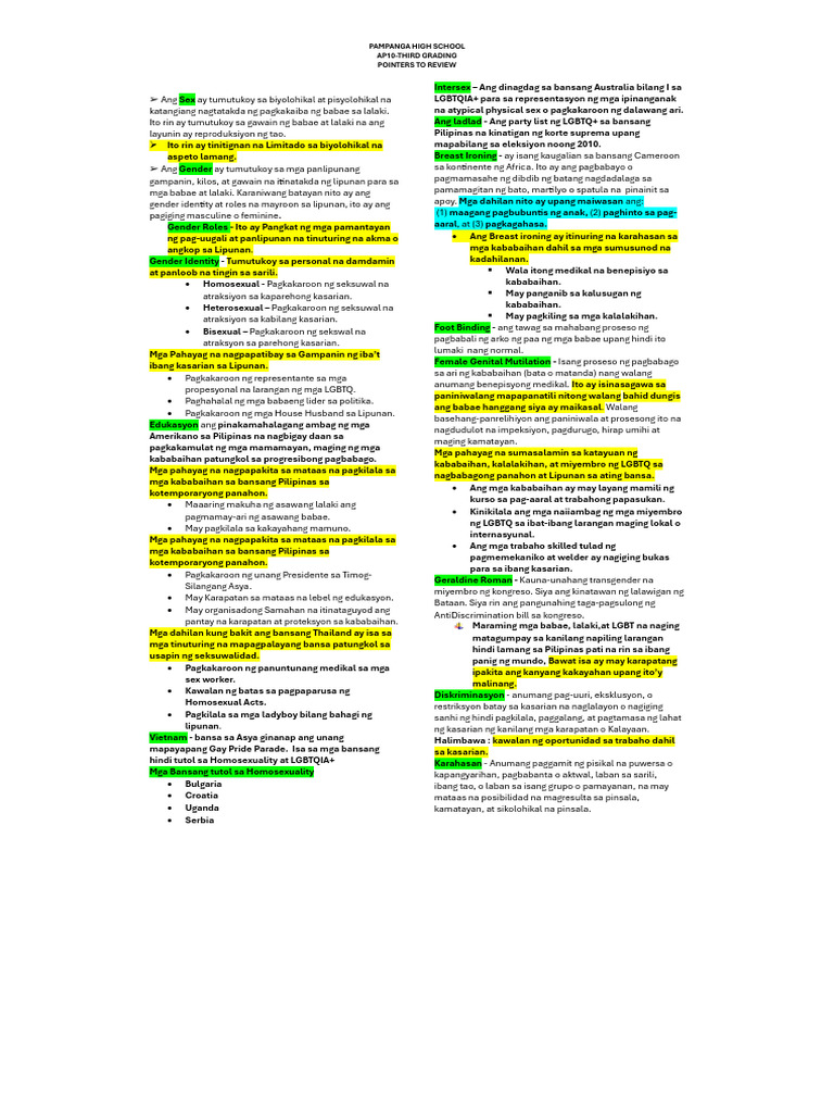 Pampanga High School Ap10-Third Grading Pointers To Review | PDF