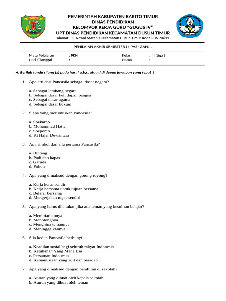 Soal PKN Kelas 3 | PDF