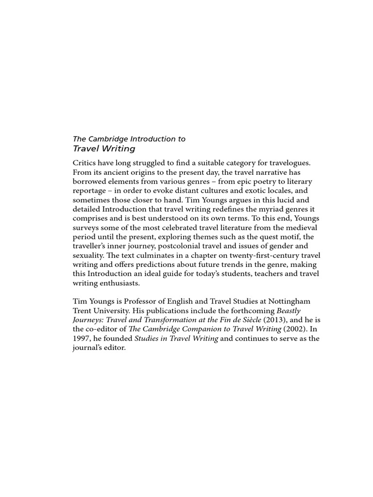 The Cambridge Introduction To Travel Writing | PDF | Narrative | Genre