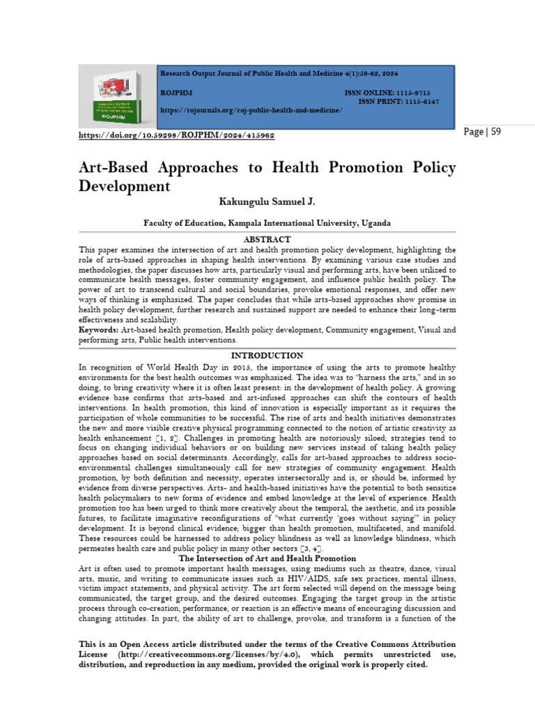 Art-Based Approaches to Health Promotion Policy Development (www.kiu.ac ...