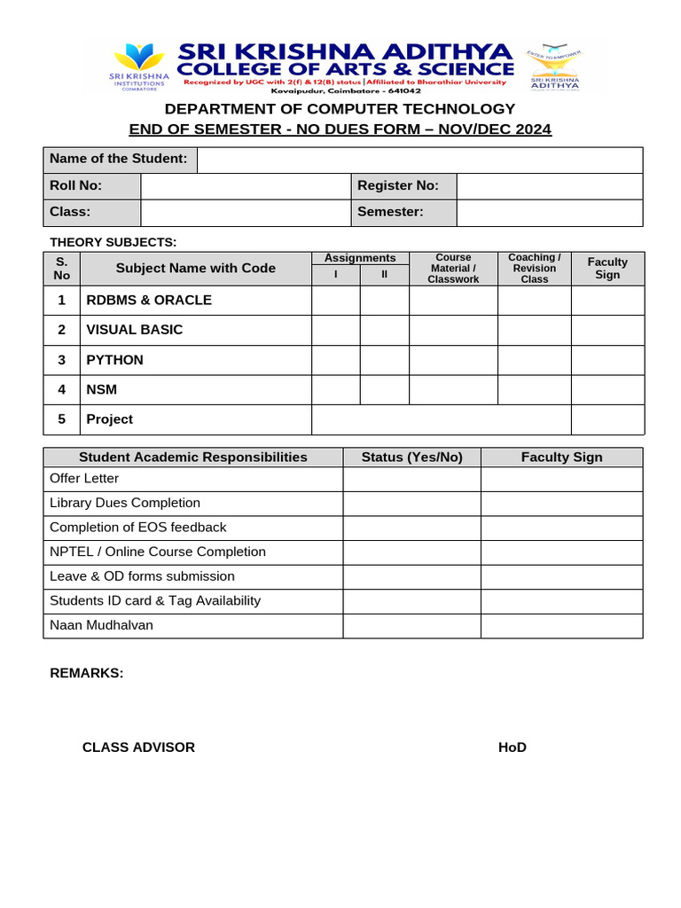 No Dues Form | PDF
