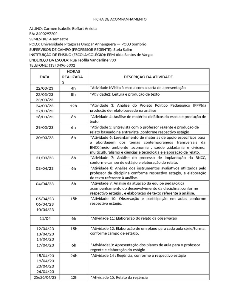 Ficha de Ac FINAL | PDF | Pedagogia