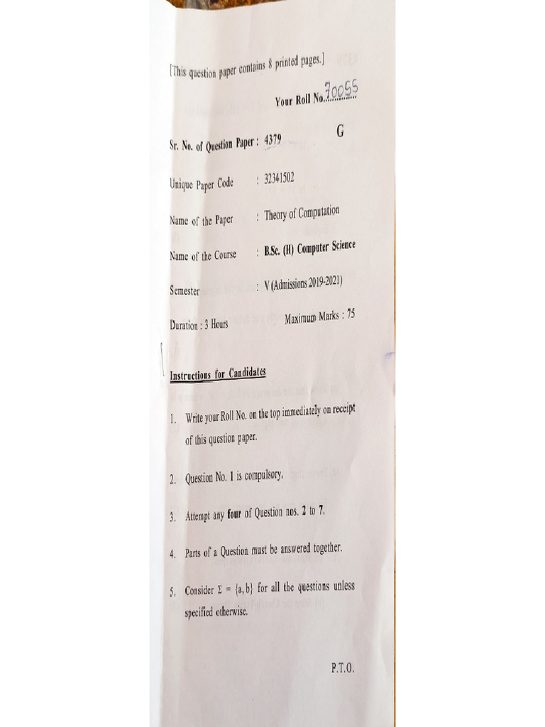 TOC Paper 2023-24 | PDF