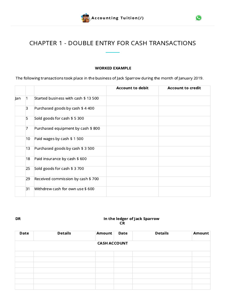Chapter 1 - Double entry for cash transactions - Accounting Tuition | PDF