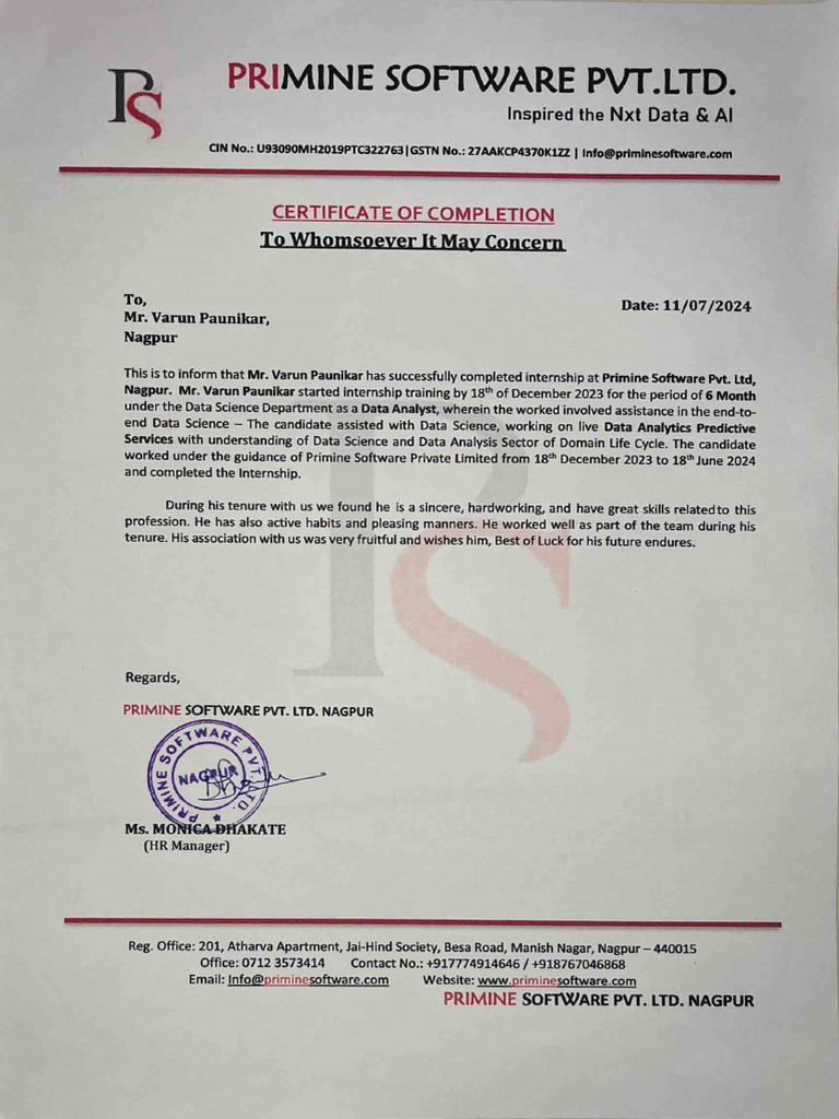 primine software certificate | PDF