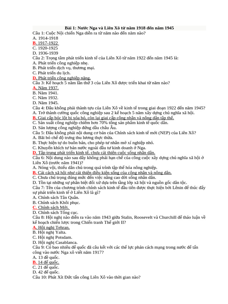 Câu hỏi TN ôn thi giữa HKI - lớp 9 ( Sử + Địa ) | PDF