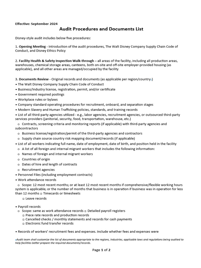 Audit Procedures and Documents List - Sep 2024 | PDF | Employment ...