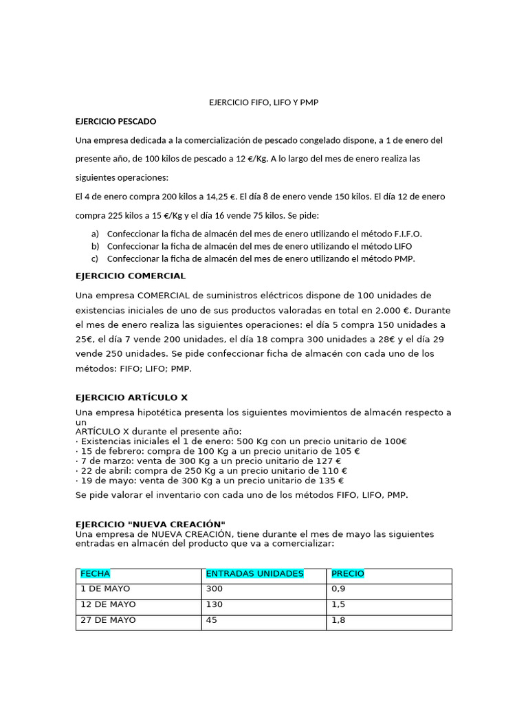 EJERCICIO FIFO Lifo PMP | PDF
