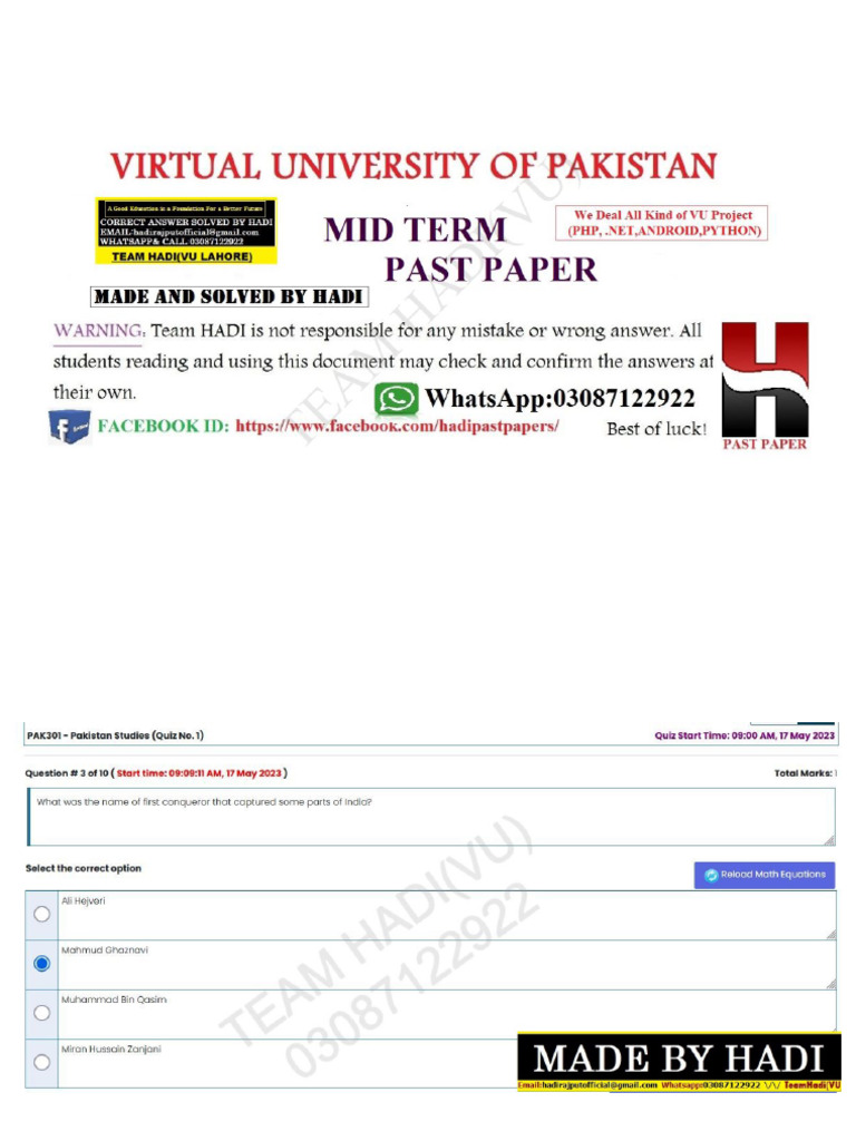 Pak301 Midterm File 5 Solved by Team Hadi | PDF