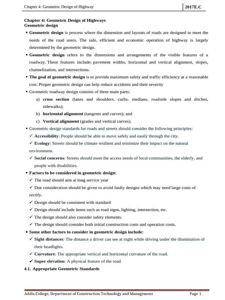 Chapter 4 Geometric Design | PDF | Road | Angle