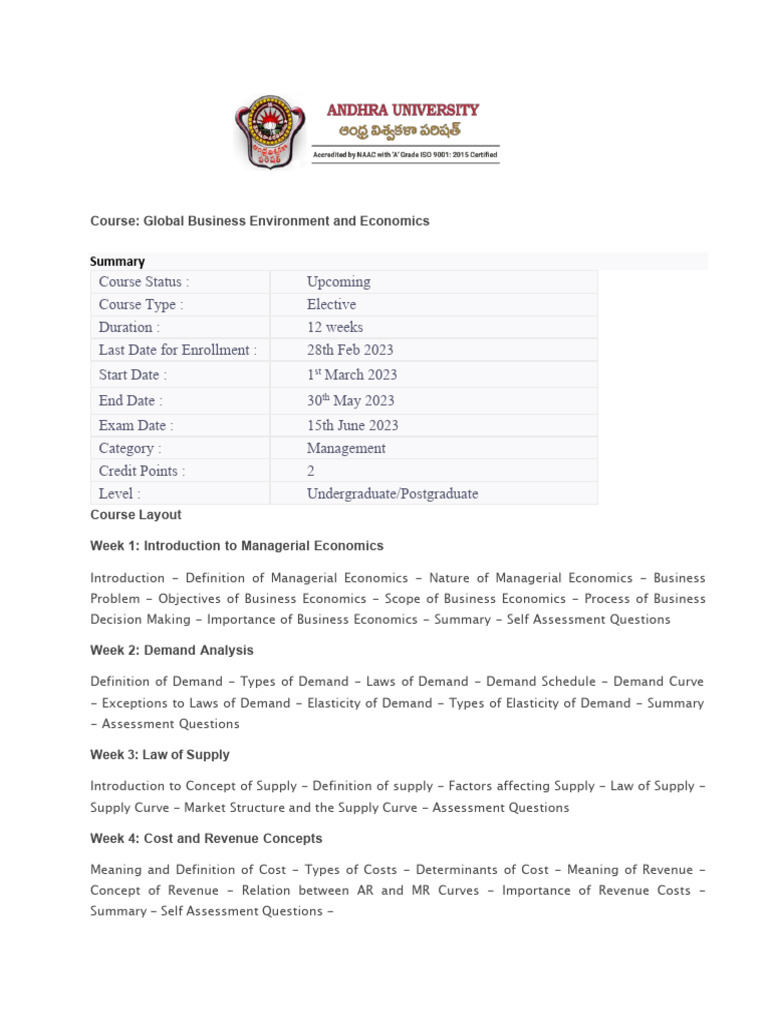Global Business Environment and Economics | PDF | Demand | Supply ...