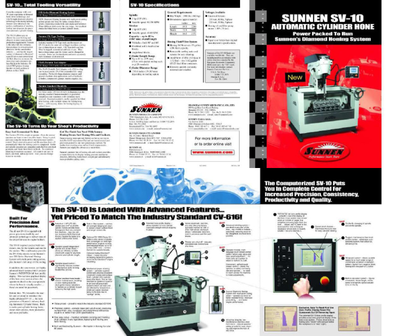 Sunnen SV-10 Automatic Cylinder Hone Manual | PDF