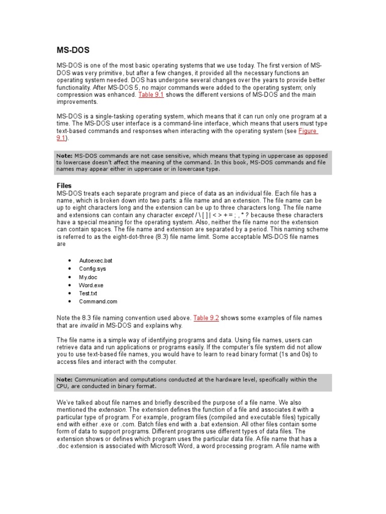 Ms-Dos: Table 9.1 | PDF | Windows Registry | Computer File