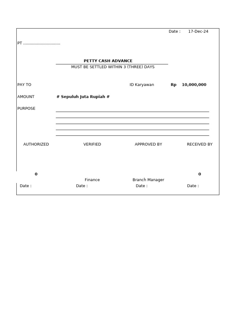 FORM Petty cash | PDF