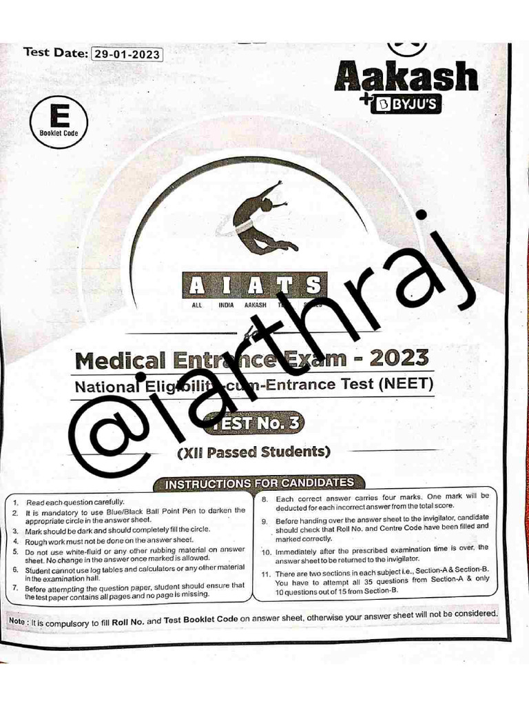 Aiats 3 Code E RM QP 2023 | PDF