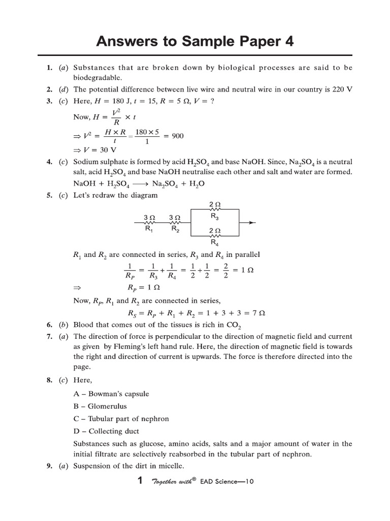 Cbse Cl10 Ead Science Answers To Sample Paper 4 2025 | PDF