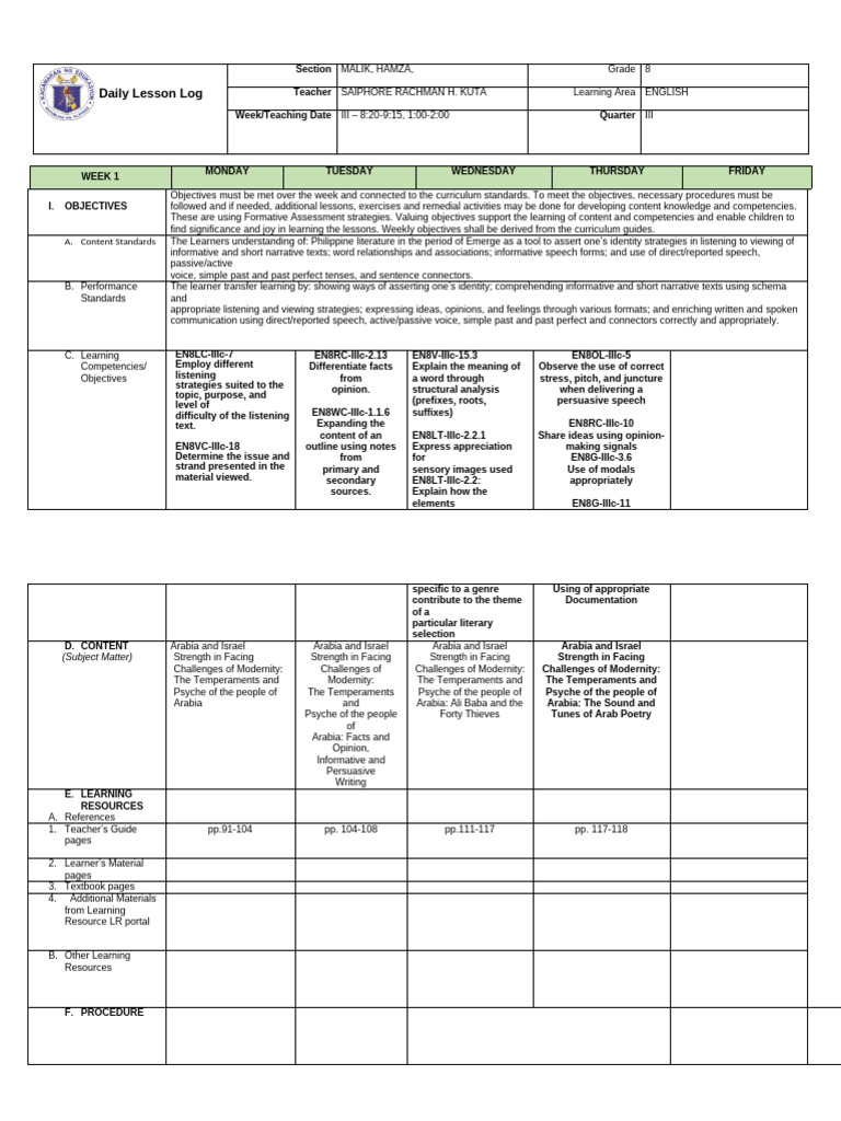 dll 3rd q week 3 eng | PDF | Poetry | Arabic Literature