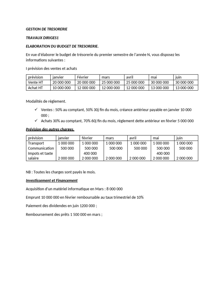 Gestion de Tresorerie | PDF